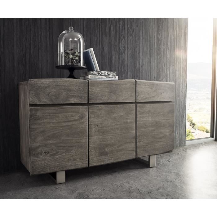 Commode Live-Edge acacia platine 147 cm 3 portes 3 tiroirs buffet ...
