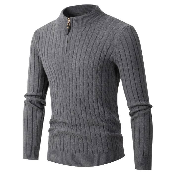 Pull-over en Tricot Homme Col Zippé Manches Longues Taille Normale ...