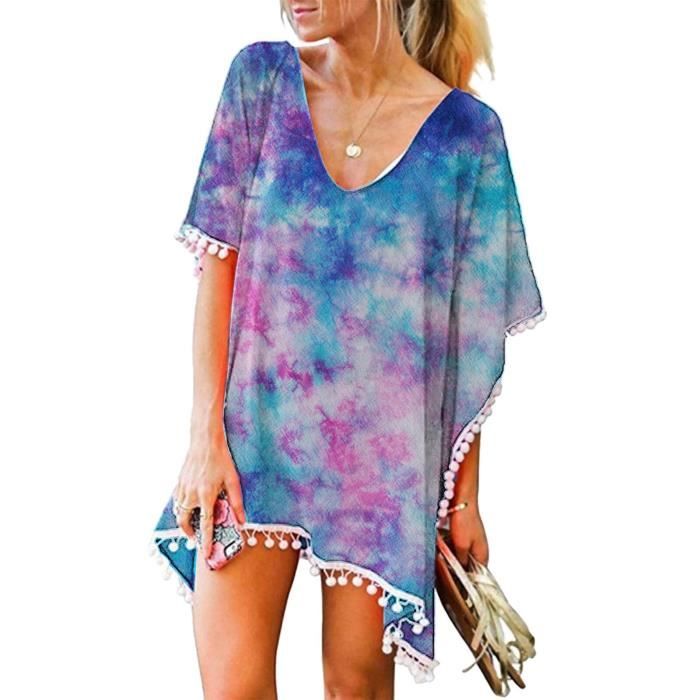 Robe de plage,Robe d'été à franges pour femmes,col en V,chemisier pour dames,chemise de natation ...