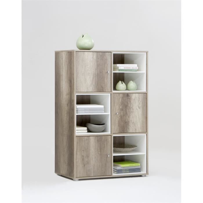 Commode 3 portes + caisson Amilia Chêne foncé sauvage/blanc - Cdiscount ...