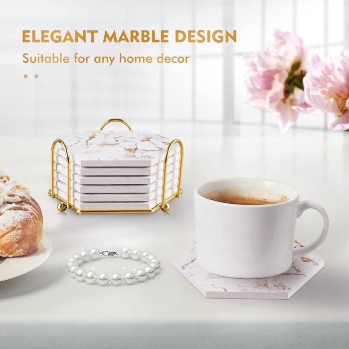 Dessous de Verre, Lot de 6 doré sous Verres Hexagone Absorbante en ...