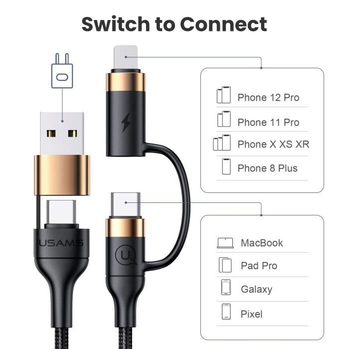 Câble Multi Usb 60W, Multi Chargeur Usb Câble De Charge Rapide En Nylon ...