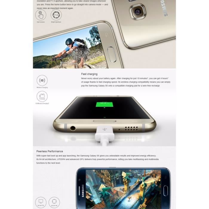 Samsung Galaxy S6 Smartphone 4G GSM Android Octa Core 5.1" 16MP 3Go ...