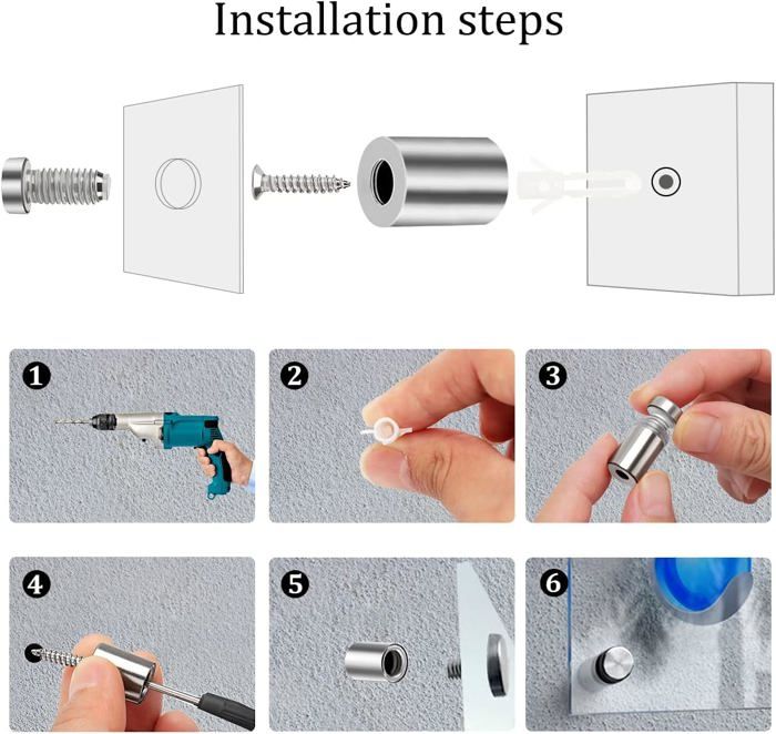10 Pièces Vis Publicité en Acier Inoxydable, Verre Standoff Fixations ...