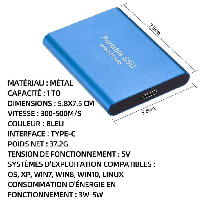 Disque dur Externe INN® 1To USB 3.1 5.8x7.5 cm Type-C d'état solides ...