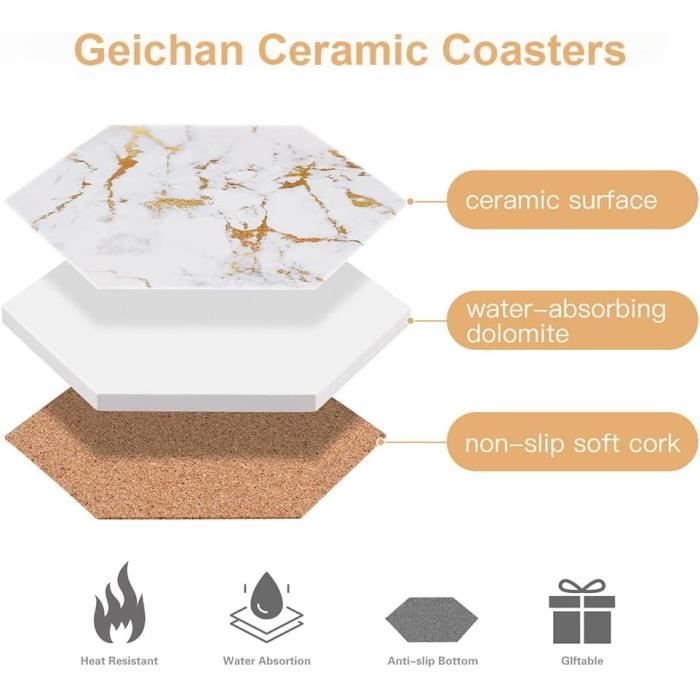 Dessous de Verre, Lot de 6 doré sous Verres Hexagone Absorbante en ...