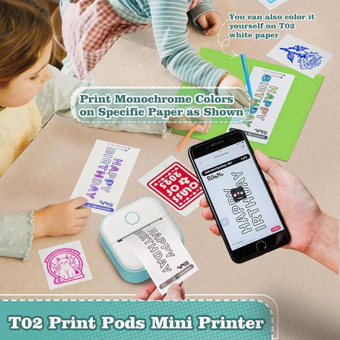Imprimante d'étiquettes mini T02 – Imprimante portable avec 3 rouleaux ...