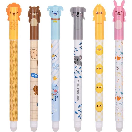 6 Erasable Gel Pens,0.5 mm Blue Erasable Ink Pens,Animal Pattern ...