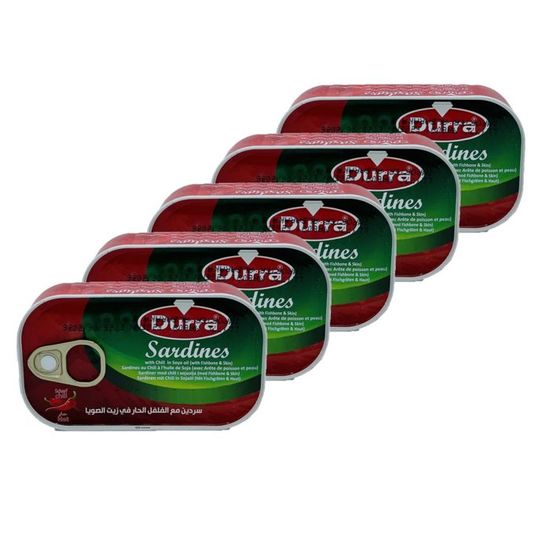 Durra - Lot 5x Sardine piquante à l'huile de soja - Boîte 125g ...