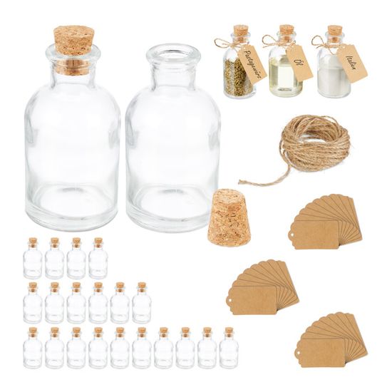 Relaxdays mini bouteilles, lot de 25, petites fioles, bouchon de liège ...