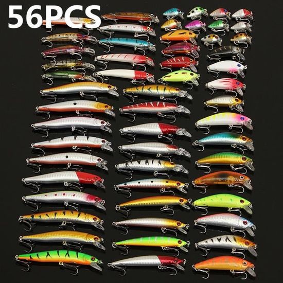 56Pcs Leurre Poisson Hameçon Pêche Minnow Appât Fishing Nageur ...