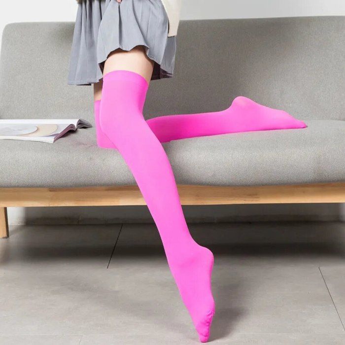 Chaussettes Longues Monochromes Pour Femmes Bas Au Dessus Du Genou Noir