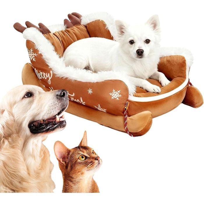 Lit pour chien en traîneau de Noël, lit chaud et festif pour chiot ...