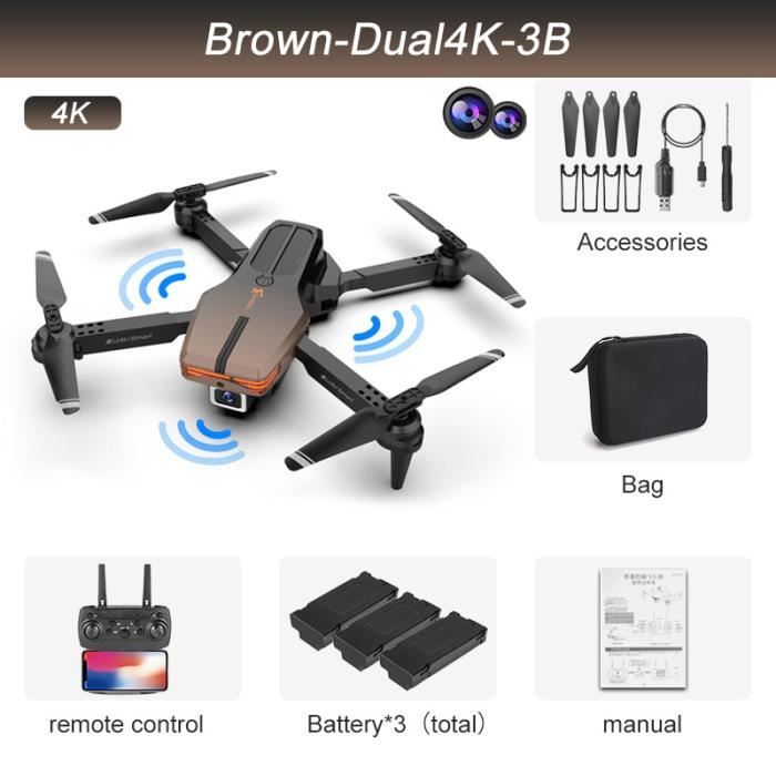 Marron Dual4k 3B - Drone V3 Rc 4k Hd Professionnel, Double Caméra, Wifi ...