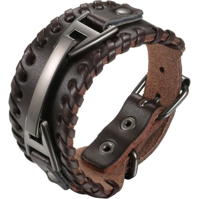 Lot De 2 Bracelets En Cuir Pour Homme - Style Vintage - 5,5 Mm - 6,5 Mm ...