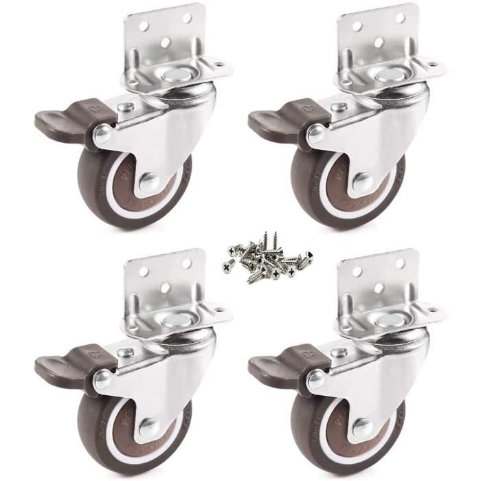 4 Petites Roulettes pour Meubles avec Frein,Roue Pivotante avec Support ...