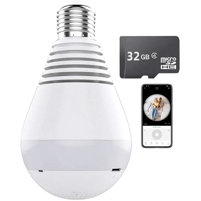 Caméra ampoule WiFi 360° - Vision nocturne - Full HD 1080P - Détection ...