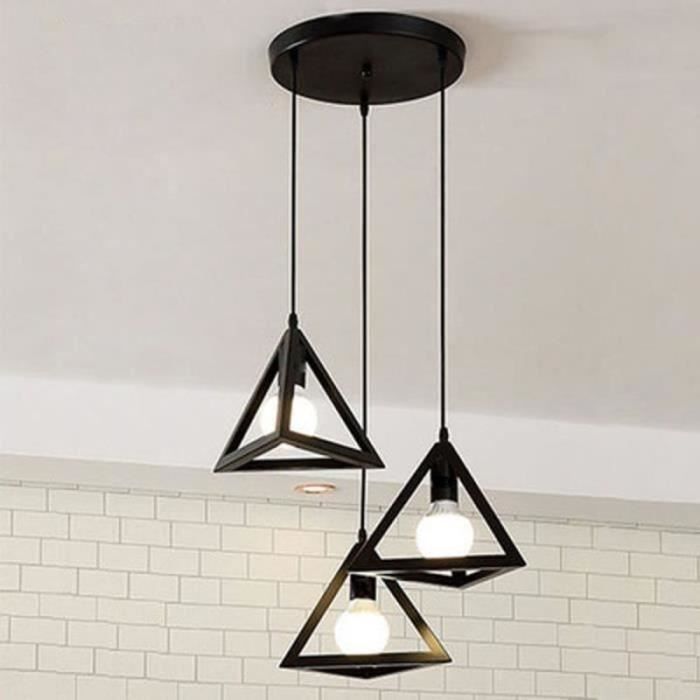COUNT Rétro Lustre Suspension Industrielle Cage Triangle Métal Noir Disque Vintage Plafonnier ...