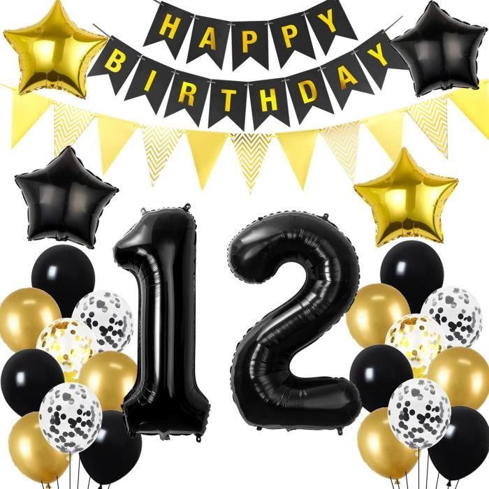 Décoration 12E Anniversaire Noir Or Ballons Décoration Anniversaire 12 ...