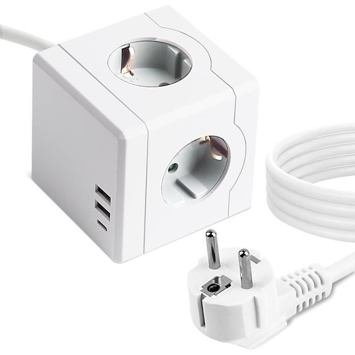 Cube Multiprise avec USB, 3 Prises (16 A-4000 W), Multiprise sans Câble avec 2 USB avec 1 USB C ...