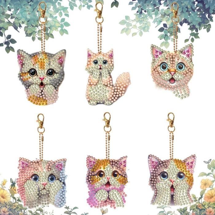 Diamond Painting Porte Clé Chat Mignon Strass Porte-Clés De Peinture Diamant Bricolage Broderie ...