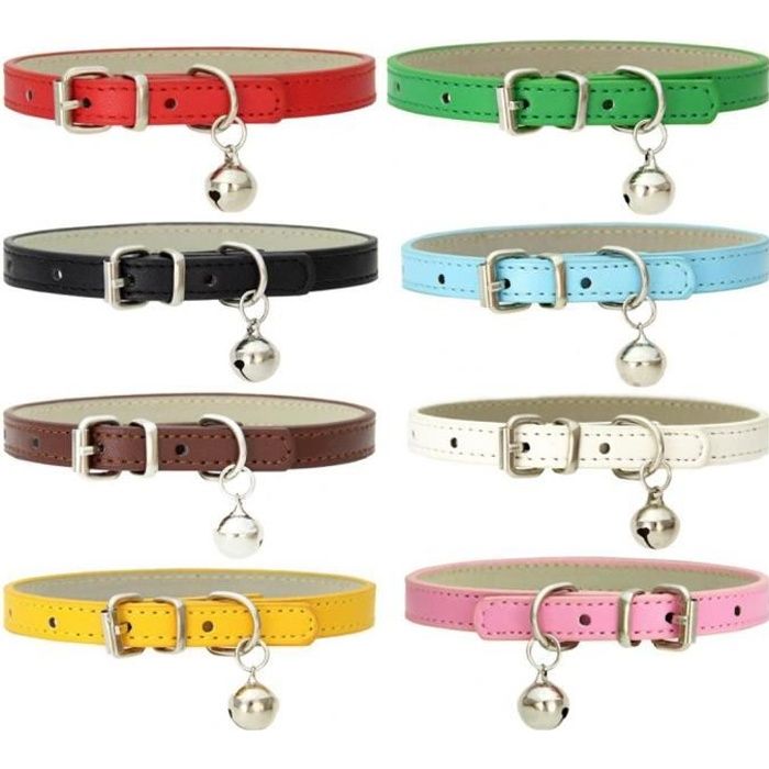 Cat Colliers PU Pet Collier Collier réfléchissant avec Bell pour chiot ...
