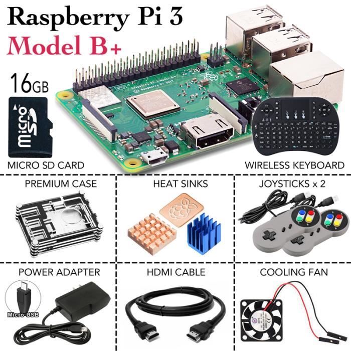 Raspberry Pi 3 B+ Model + Carte microSD 16GB + 5v/2.5 Adaptateur ...