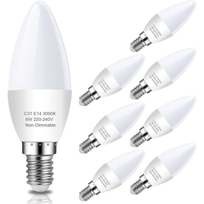 Ampoules Led E14, Led E14 Bougie Ampoule, Blanc Chaud 3000K, 6W 600Lumens, Équivalent À 60W ...