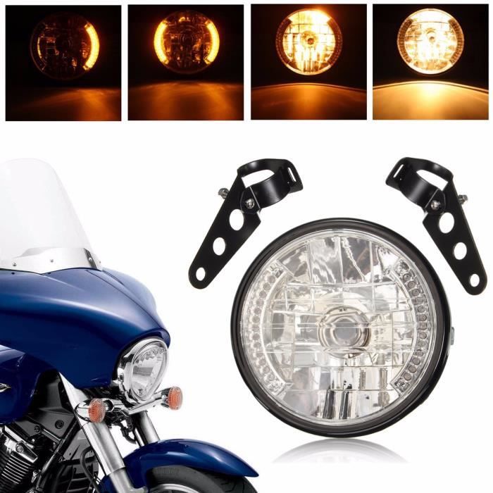 7'' 35W Moto Phare Avant Feu Lampe Light Headlight LED Jaune Clignotant ...
