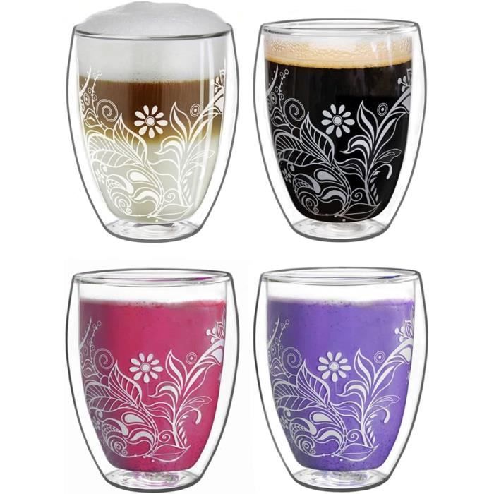 Lot De 4 Verres À Double Paroi - 250 Ml - Verre Isotherme Avec Décor ...