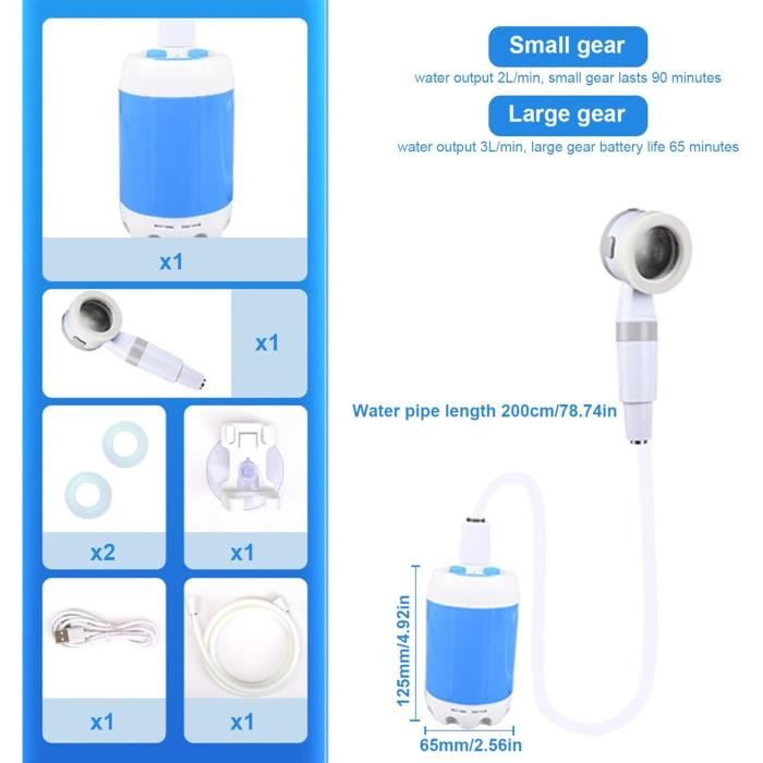 Douche portable USB, douche de camping portable, 2 niveaux douche portable USB électrique ...
