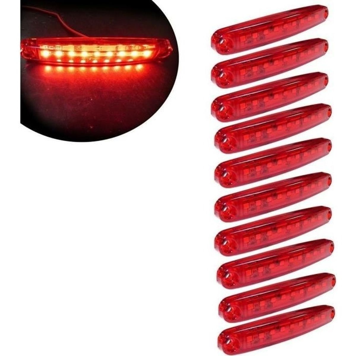 10 X 24V 9 LED Feux de Gabarit Slim Rouge Latéral Remorque Caravane ...