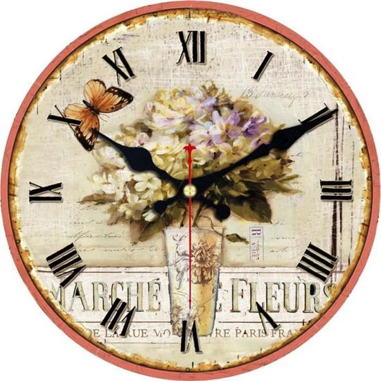 Horloge,Tour de Paris romantique avec motif de fleurs, horloge murale ...
