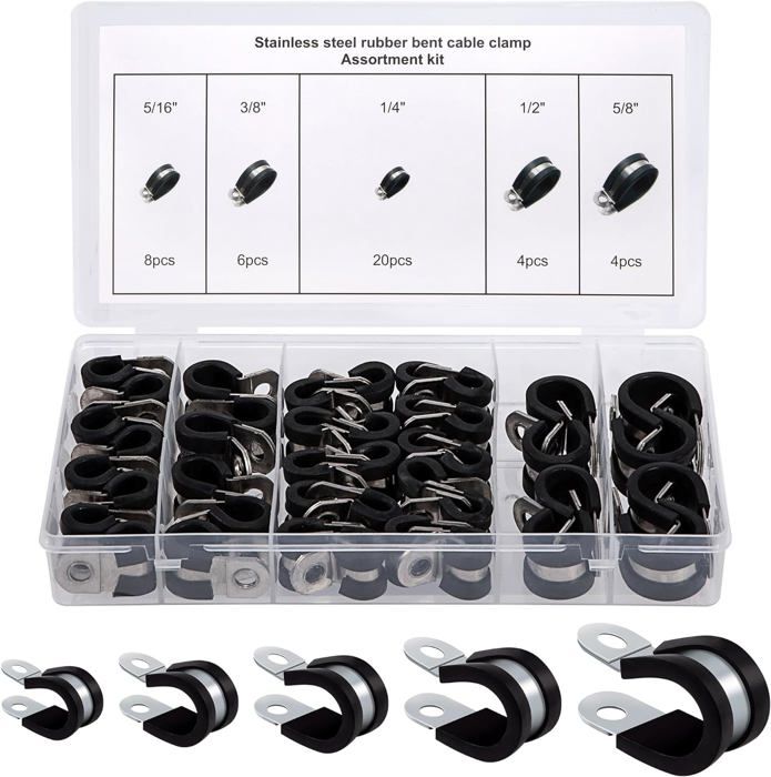 Colliers de Serrage en Caoutchouc Colliers de Fixation de Tubes P-Clips en Acier Inoxydable 6/8 ...