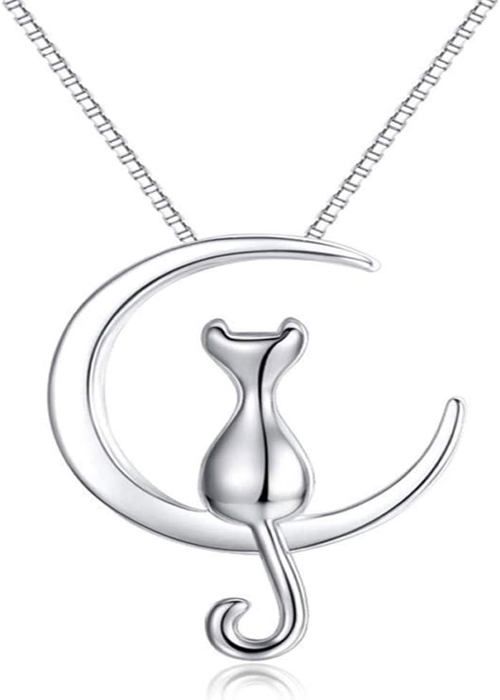 Collier Chat Argent 925, Collier en argent sterling, Pendentif en forme ...