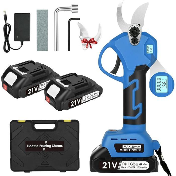 Electric Secateur with 30 mm Screen: Rechargeable Battery Pruner 2 x ...