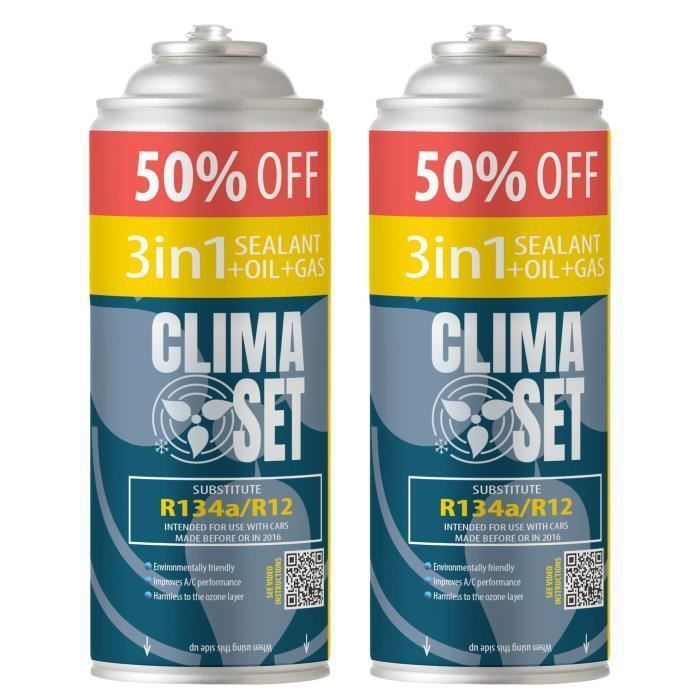 CLIMASET Kit de recharge de climatisation 2x 3in1 R134a XL (2x 626g ...