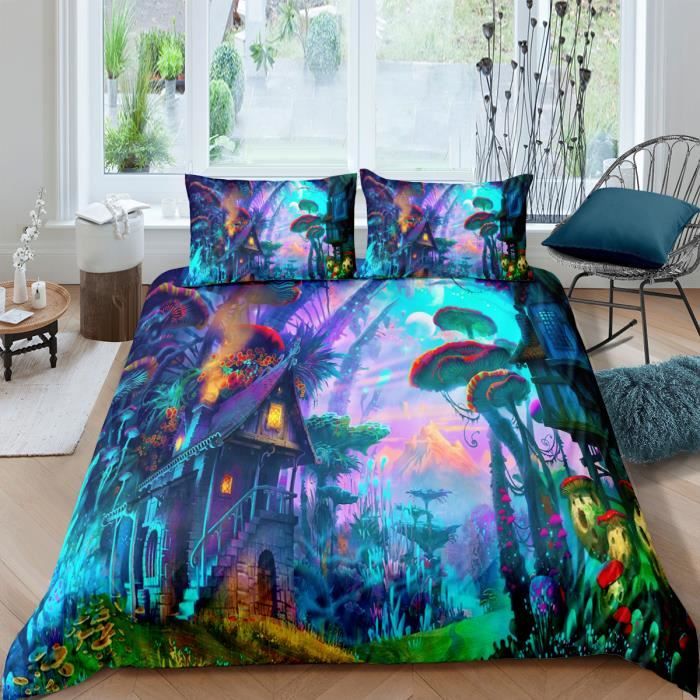 Forêt champignons fantastiques Parure de lit 3 pieces 1 housse de ...