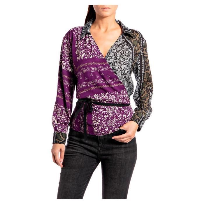 Blouse REPLAY W2084 - Multicolore - Manches longues - Col V Blue ...