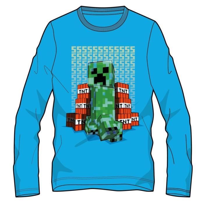 T-shirt - Minecraft - TNT - Manches longues - 100% coton - Enfant Bleu ...