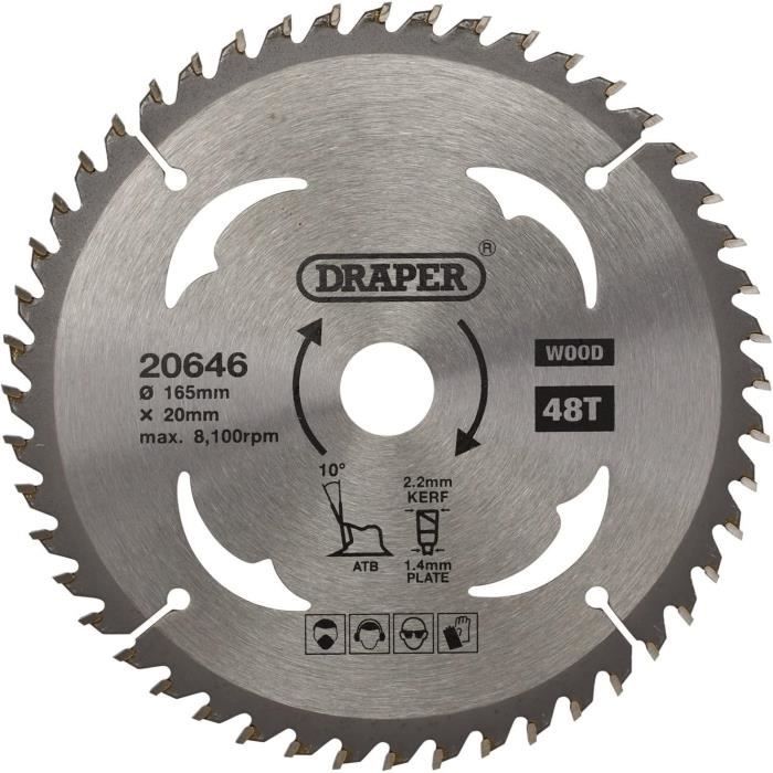 Lame De Scie Circulaire Tct 20646 Pour Bois, 165 X 20 Mm, 48 Dents ...