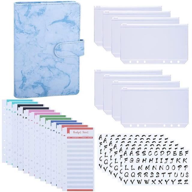 POCHETTE PLASTIQUE,Blue Marble--Classeur de Budget en cuir PU A6, avec ...