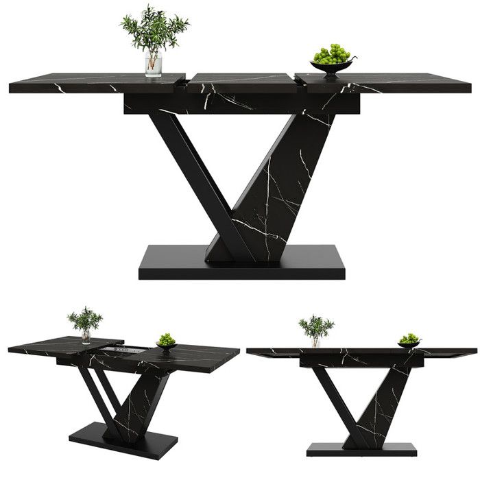 Table à manger Noir extensible,Table à manger rectangulaire,table à ...