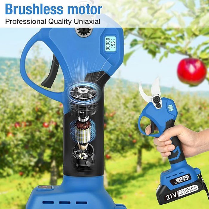 Electric Secateur with 30 mm Screen: Rechargeable Battery Pruner 2 x ...