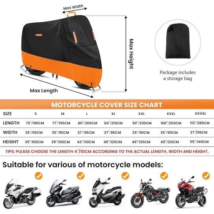 Orange - L (205 X 95 X 110 Cm) - Bache Moto Exterieur Etanche Oxford ...