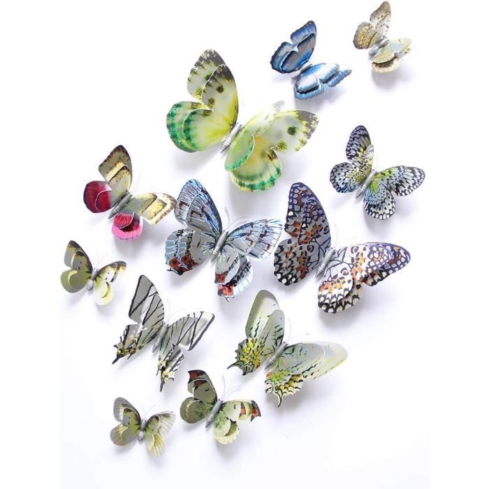 Lot De 24 Papillons 3D Décoratifs Amovibles - Motif Papillon ...