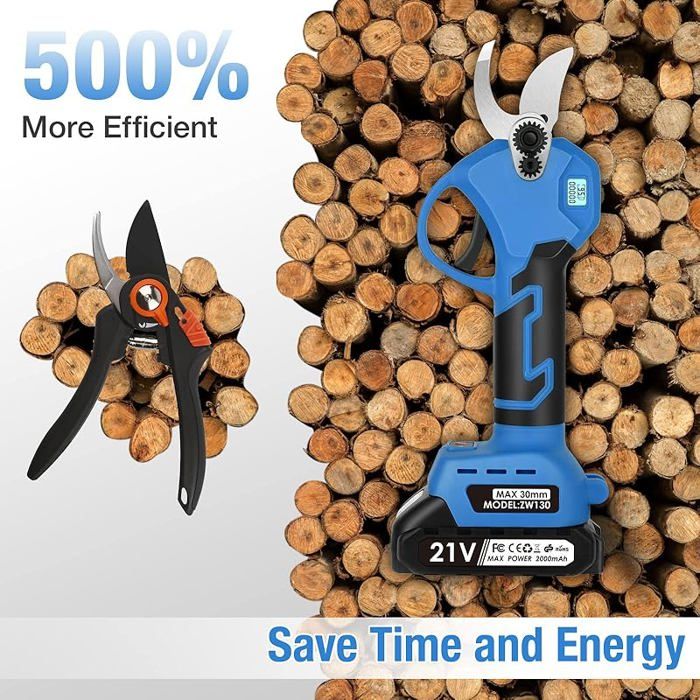 Electric Secateur with 30 mm Screen: Rechargeable Battery Pruner 2 x ...