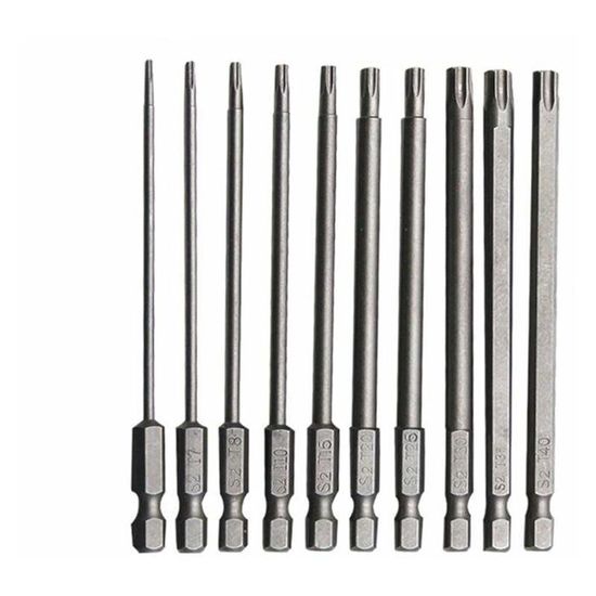 10 PCS Embout Torx Long en Acier Allié au Chrome Vanadium 100mm Embout Visseuse Long Antirouille ...