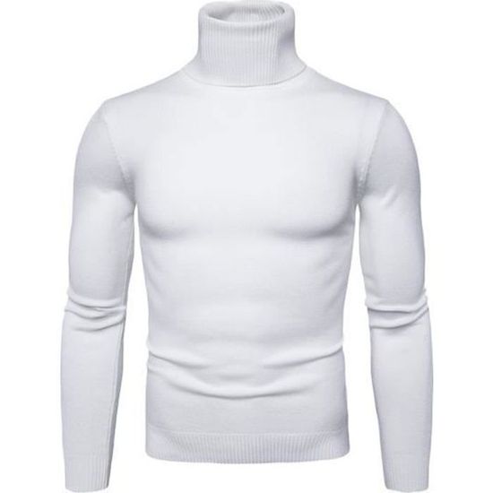 Pull Homme Classique Chaud Col Roulé Blanc - GUOCU - Coupe ajustée ...