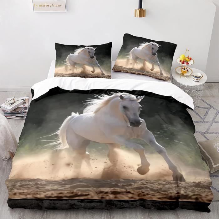 Housse De Couette Cheval 200X200 Cm 2 Personnes Parure De Lit 3 Pièces Cheval Animal Literie 3D ...